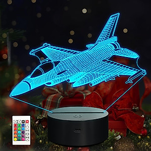 Anywin Warplane Night Lights,Kids Airplane 3D Night Light Bedside Lamp Fighter Toy Light 7 Colors Changing with Remote Control Best Christmas Gifts and Birthday Gifts for Boys Girls Kids Baby