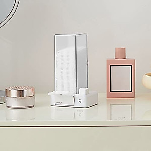 Hoenu Automatic Cotton Pad Dispenser, Square Press Out Cosmetic Cotton Pad Holder and Organizer, Lint-Free Nail Wipes with Dispenser, Vanity Makeup Organizer (White)