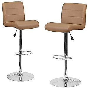 Contemporary Design Bar Stools Hight Adjustable Seat Hydraulic 360 Degree Swivel Sturdy Steel Frame Padded Cushion Seat Dining Chair Bar Pub Stool Home Office Furniture - Set of 2 Cappuccino #1968