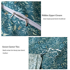 EAVD Garden Style Botanical Floral Duvet Cover Twin Soft 100% Cotton Yellow Floral Leaves Pattern Bedding Set with 2 Pillowcases Reversible Girld Plaid Duvet Cover with Zipper Closure