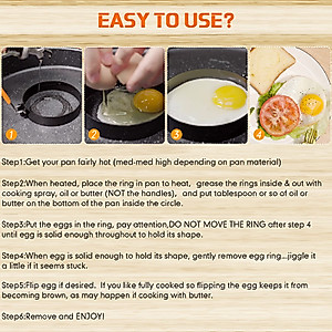 Patelai 4 Pcs Professional Egg Ring Pancake Ring Set Stainless Steel Fried Egg Ring Griddle Pancake Shapers with Orange Silicone Handle for Breakfast Omelette Sandwich (4 Pcs, 4 Inch)