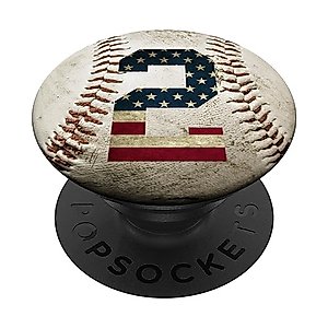 Baseball number 2 with American USA flag phone stand PopSockets PopGrip: Swappable Grip for Phones & Tablets PopSockets Standard PopGrip