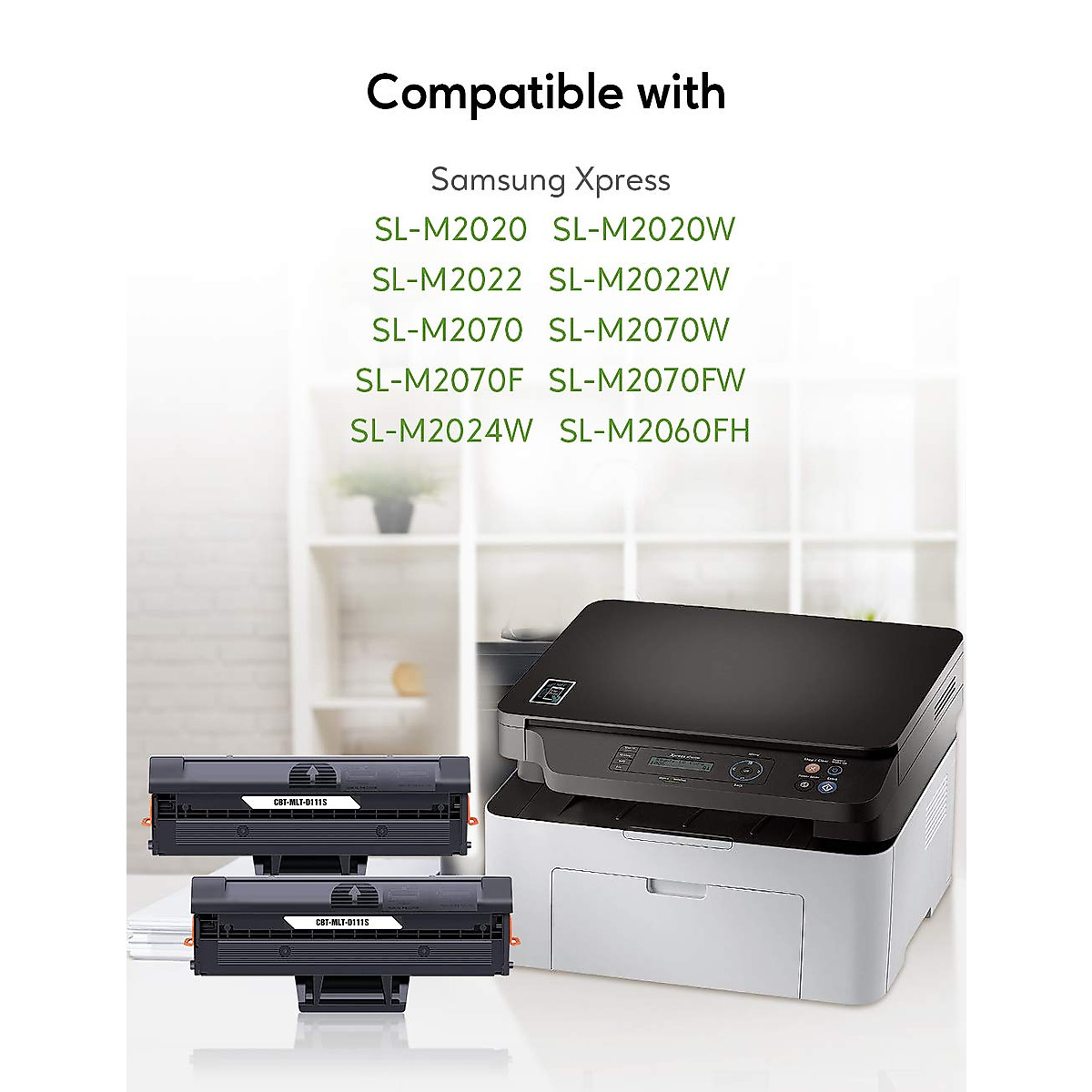 Compatible Toner Cartridge Replacement for Samsung MLT111S MLT-D111S MLTD111S D111S, High Yield, Use with Samsung Xpress M2020W, M2070FW, M2070W Laser Printer (Black), 2-Pack