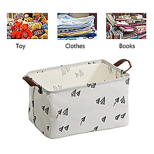 Cotton Linen Laundry Basket Household Dirty Clothes Hamper Collapsible Storage Bags with Handles, Water-Resistant Nursery Bottom, Ideal Organizer Bins for Bedroom, Closets, Kid Toys, Snacks, Cosmetic