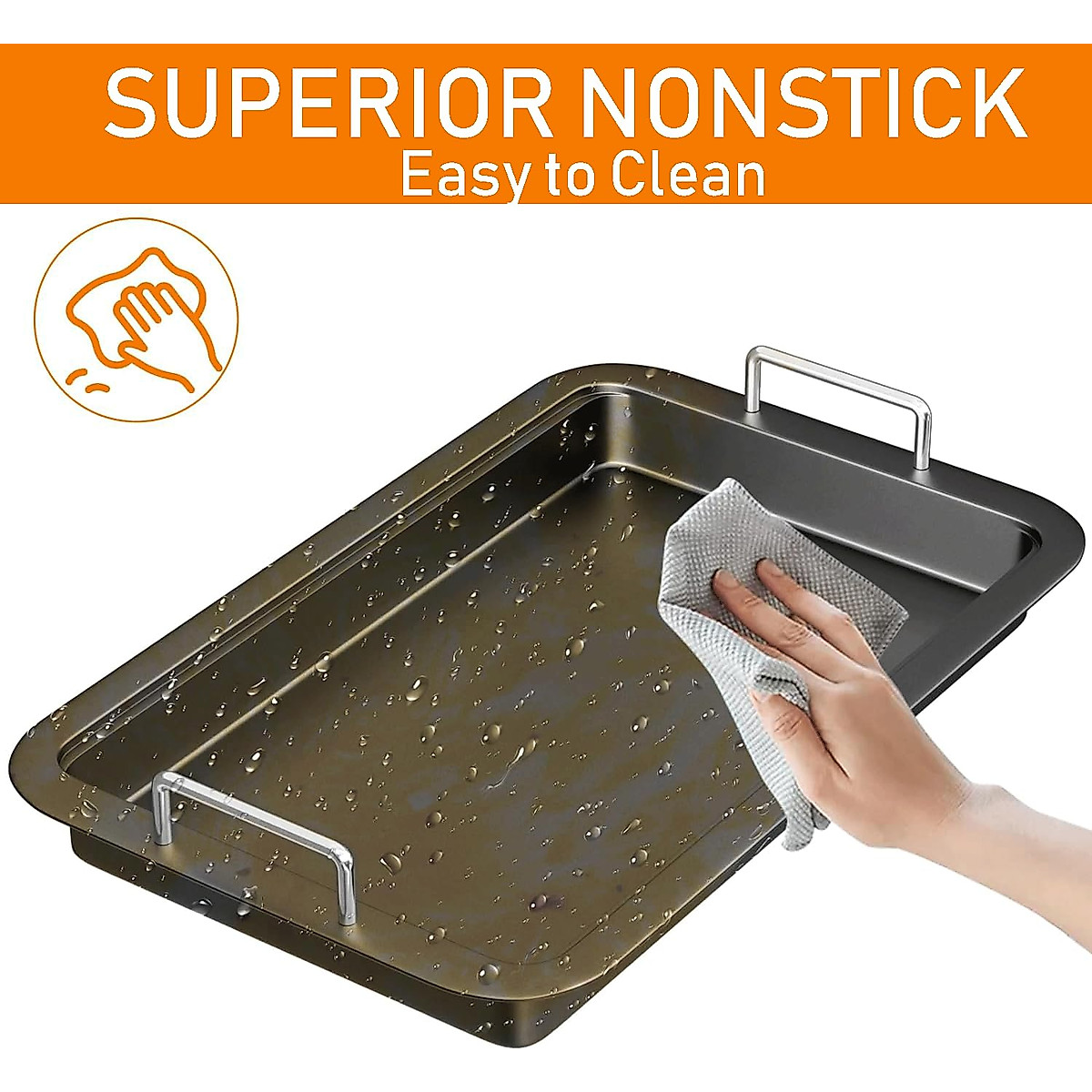 BBQ Future 17.3-Inch Nonstick Roasting Pan with Stainless Steel Rack, Turkey Roaster Pan for Turkey Chicken Meat & Vegetables, Rectangular Roasting Pans for Ovens Heavy Duty & Dishwasher Safe