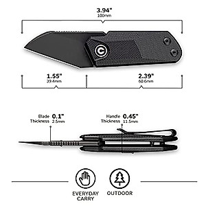 CIVIVI Ki-V Front Flipper Pocket Knife, Double Detent Slip Joint Small Folding Knife with Deep Carry Pocket Clip For Easy EDC C2108B (Black)