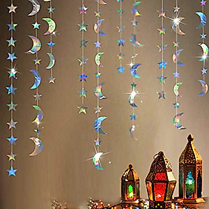 Iridescent Twinkle Little Star Moon Garlands Holographic Euphoria Party Decorations Hanging Stars Streamer Backdrop Crescent Garlands EID Ramadan Bachelorette Wedding Birthday Party Supplies