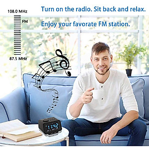 【Upgraded】Digital Alarm Clock, FM Radio, Dual USB Charging Ports, Temperature Detect, Dual Alarms with 7 Alarm Sounds, Snooze, 6-Level Brightness Dimmer, Batteries Operated, for Bedroom, Sleep Timer