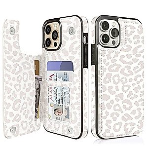 uCOLOR Flip Leather Wallet Case Card Holder for iPhone 12 Pro/12 Women and Girls with Card Holder Kickstand Marble Design Compatible with iPhone 12/iPhone 12 Pro 5G 6.1 inch (Leopard)