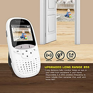 SereneLife Video Baby Monitor Long Range - Upgraded 850’ Wireless Range Camera, Night Vision, Temperature Monitoring and Portable 2” Color Screen - Serenelife SLBCAM11 (Grey)