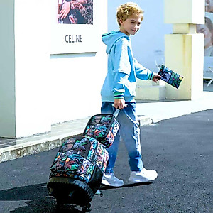 CCJPX 3PCS Rolling Backpack for Men, 21 Inch Water Resistant Dinosaur Backpacks with Roller Wheels, Wheeled Bookbag for Teens Boys Elementary School Travel