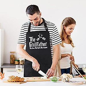 Kaidouma Funny Aprons for Men Dad with 2 Pockets - The Grillfather - Dad Birthday Gifts from Daughter Son - Father's Day Christmas Gift for Dad Chef Kitchen Bib Apron for Cooking, Grilling, BBQ
