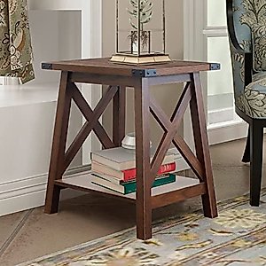 Rainbow Sophia Side Table End Table for Living Room, Farmhouse Accent Wood Nightstand for Bedroom with 2-Tier Storage, Dark Walnut