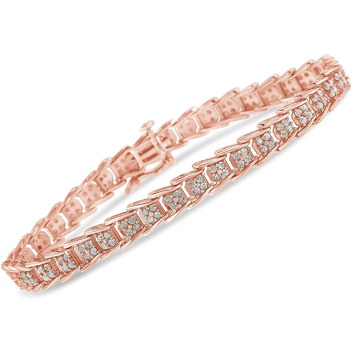 Haus of Brilliance 10K Rose Gold over .925 Sterling Silver 2.0 Cttw Diamond Fan-Shaped Overlapping Link Tennis Bracelet (I-J Color, I3 Clarity) - 7"