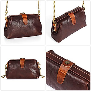 Women Retro Handmade Pouch Genuine Leather Handbag Classic Doctor Crossbody Bag Trendy Shoulder Purses Commuter Bag (Coffee)