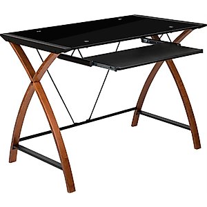 Flash Furniture Jude Black Glass Computer Desk with Pull-Out Keyboard Tray and Crisscross Frame