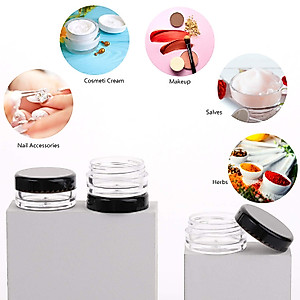 100 Count 10 gram Small Round Sample Containers with lids Cosmetic Jars Plastic Jars Makeup Containers Lip Scrub Containers Leak Proof and 10Pcs Mask Spatula for Beauty Products