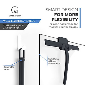 GÜTEWERK Shower Squeegee for Glass Doors, Squeegee for Shower Glass Door, Rubber Shower Squeegee for Shower Doors, Shower Door Squeegee for Window Cleaning, Shower Glass Squeegee - Black - 9 Inch