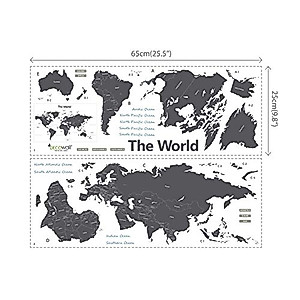 DECOWALL DWL-1609GS Modern Grey World Map Kids Wall Stickers Wall Decals Peel and Stick Removable Wall Stickers for Kids Nursery Bedroom Living Room (Medium)