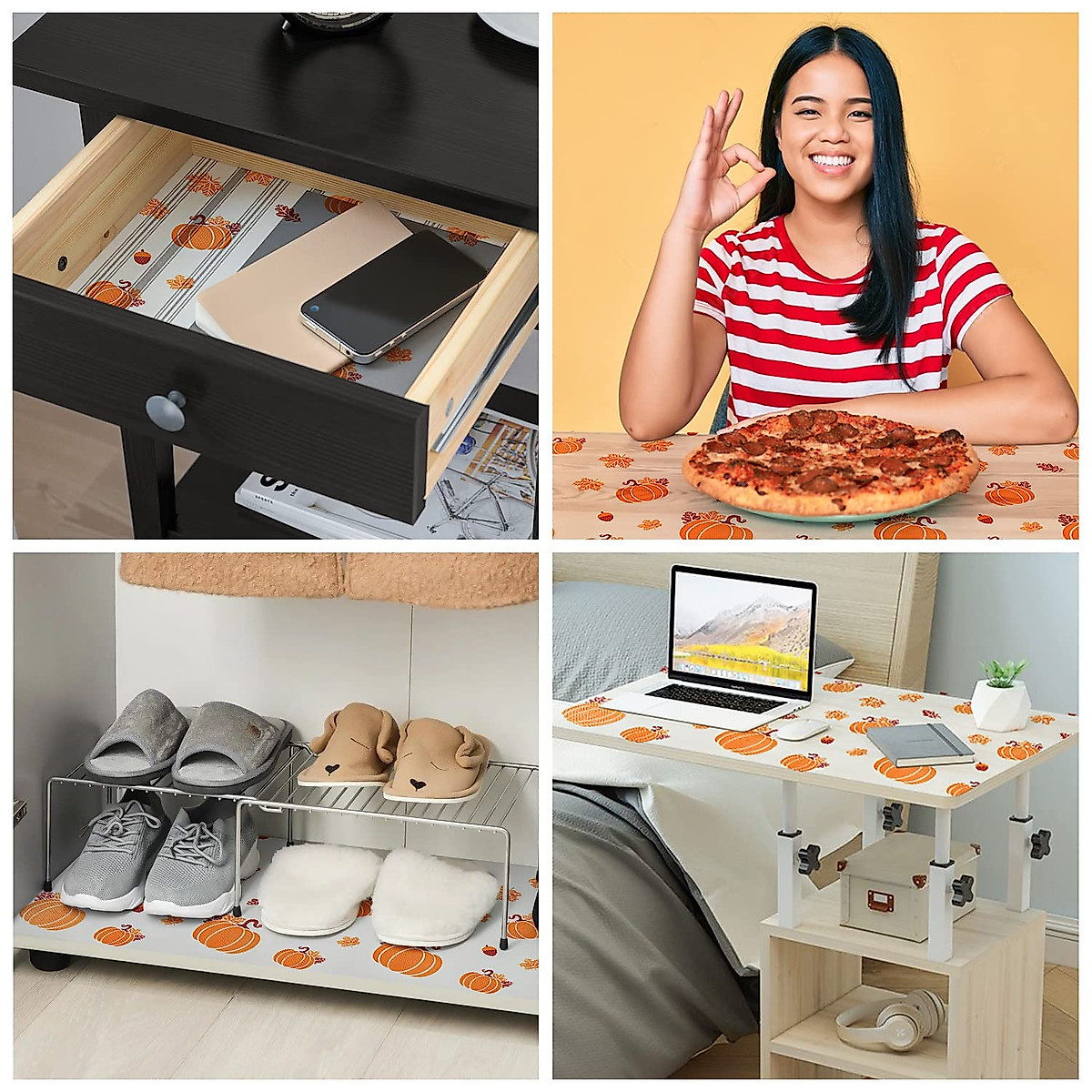 GROBRO7 Pumpkin EVA Refrigerator Liners Non-Slip Maple Leaf Refrigerator Drawer Mats BPA Free Can Be Cut Shelf Liner Waterproof Non-Adhesive Kitchen Cabinet Desks Storage Fridge Mat 17 x 118 in