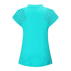 Felisou Women's V Neck Golf Polo Shirt Short Sleeve Sport Workout, Sky Blue, Medium