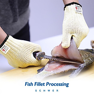Schwer ANSI A9 Cut Resistant Gloves, Uncoated Food Grade Reliable Cutting Gloves, Mandoline Gloves for Kitchen Meat Cutting, Oyster Shucking, Fish Fillet Processing, Mandoline Slicing (1 Pair, M)