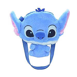 Stitch Plush Crossbody Bag with Adjustable Shoulder Strap, Kawaii Fluffy Handbag with Buckle, Cartoon Wallet Purse Shoulder Bag Coin Pouch Accessories for Women Girls