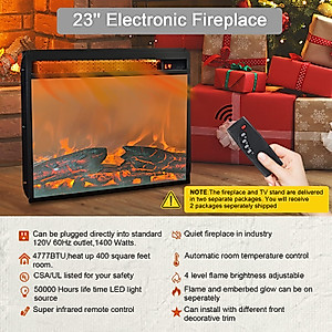 OKD Fireplace TV Stand for 70 75 Inch TV, Industrial & Farmhouse Entertainment Center with Sliding Barn Door & 23" Electric Fireplace, Rustic Media Console Cabinet for Living Room, Antique White