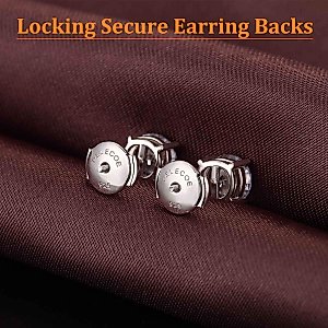 DELECOE 2 Pairs 18K White Gold Locking Earring Backs Replacements for Diamond Studs, Hypoallergenic 925 Silver Earring Backs for Studs Secure Push Earring Backs(Comfort,No-Fading)