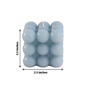 TABLECLOTHSFACTORY 2 Pack | Dusty Blue 2" Bubble Cube Paraffin Wax Candles, Unscented Square Pillar Candle, Party Favor Gift