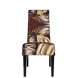 BROLEO Cowboy Black Hat Western Boots Picture Elastic Polyester Ammonia Dining Chair Cover - Protection Cover for Dining Chair Removable