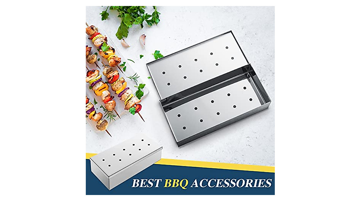 4-Piece Stainless Steel Smoker Box Set for BBQ Gas & Charcoal Grills