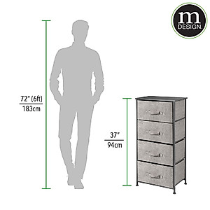 mDesign Tall Dresser Storage Tower Stand with 4 Removable Fabric Drawers - Steel Frame, Wood Top Organizer for Bedroom, Entryway, Closet - Lido Collection - Black/Graphite Gray