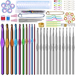 KOKNIT Crochet Hooks Set with Storage Case, Soft Grip Ergonomic Crochet Needles, Smooth Coloured Aluminum Yarn Crochet Hooks Crochet Kit with Crochet Tools Supplies and Accessories (Beginners)