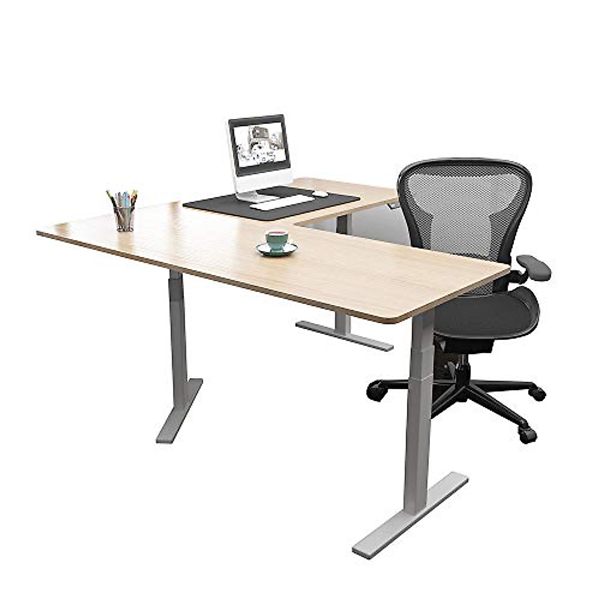 Bookshelf Height-Adjustable L-Shaped Standing Corner Desk Frame, Intelligent Electric Lifting Table with 4 Automatic Memory Keyboards, Heavy-Duty Steel Desk can Rotate 120°, for Home Office