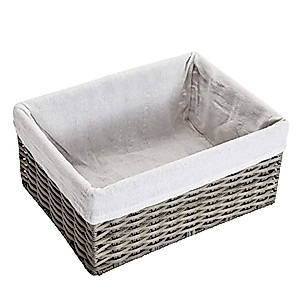 Set of 4 Wicker Storage Baskets with Liners for Shelves, Decorative Woven Nesting Bins for Organizing Pantry, 2 Sizes (Grey)