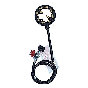 METER STAR 41,000 BTU 10 Jets Homemade Cast Iron Burner Assembly Flame Control System and High Pressure Regulator with Hose for DIY Forge Pizza Oven Turkey Fryer Accessories