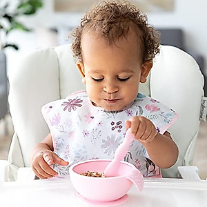 Bumkins Suction Silicone Baby Feeding Set, Bowl, Lid, Spoon, BPA-Free, First Feeding, Baby Led Weaning - Pink(Pack of 1)