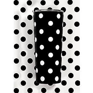 Kate Spade New York Cute Stainless Steel Mug, 24 Ounce Travel Tumbler, Double Wall Insulated Cup with Lid, Picture Dot (Black/White)