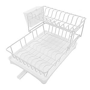 2 Tier Dish Drying Rack Dish Rack for Kitchen Counter Multifunctional Dish Drainer with Utensil Holder for Dishes, Knives, Spoons, and Forks Organizer Shelf
