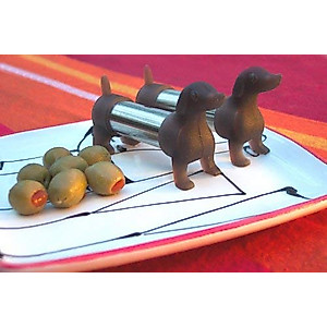 Kikkerland Dachshund Salt and Pepper Shakers, Brown/Silver