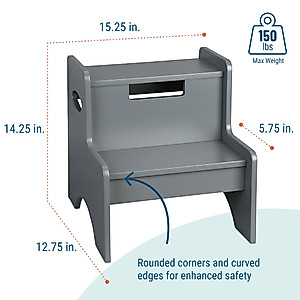 Wildkin Wooden Two-Step Stool for Kids and Adults, Perfect Kitchen Step Stool or Bathroom Potty Stool, Kids Stepping Stool Features Two Convenient Carrying Handles, Ideal for Home Use (Gray)