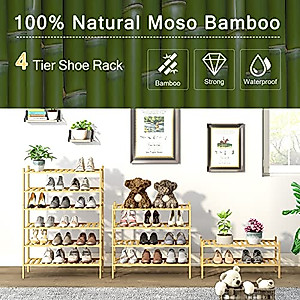 4-Tier Bamboo Shoe Rack for Entryway, Stackable | Heavy Duty | Multi-Function, Free Standing Shoe Racks for Bedroom Hallway Closet