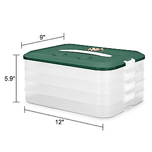 OFFKITSLY Food Storage Containers with Lids, Plastic Cookie Storage Containers Airtight, 4-Layer Stackable Food Containers Dumpling Storage Box, Green