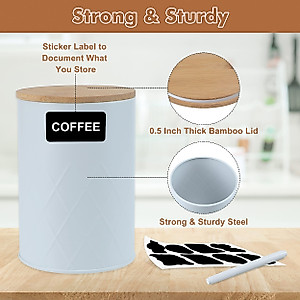 Bienvoun White Metal Canister Sets for Kitchen Counter - Set of 4 Kitchen Storage Containers with Lids, Flour and Sugar Containers, Coffee and Tea Canister, Farmhouse Kitchen Decor