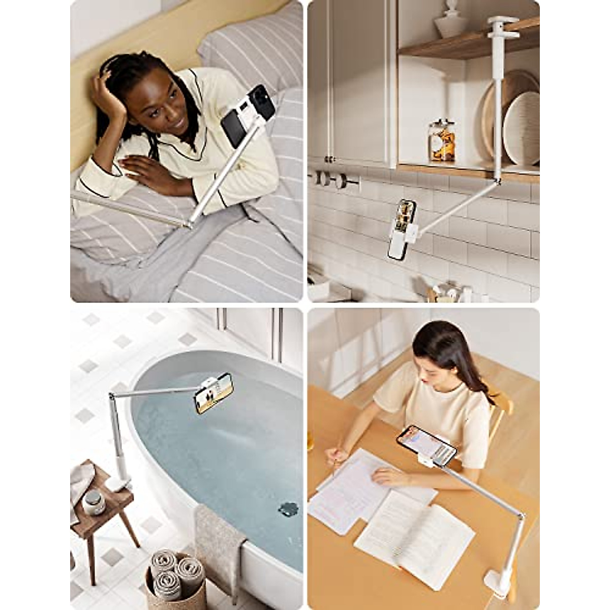 Viozon Phone Holder, Flexible Long Arm,Overhead Mount,360° Angle Adjustable,Aluminum Alloy, C Clamp for Headboard Bedside&Table&Desk,Compatible with 3.5"-6.7" Phone,iPhone 14 Plus/Pro Max W