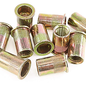 Rustark 50-Pcs 1/2''-13UNC Mixed Zinc Plated Carbon Steel Rivet Nut Flat Head Insert Nutsert Assortment Kit