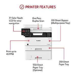Canon imageCLASS MF453dw All-in-One Wireless Monochrome Laser Printer | Print, Copy, & Scan| | 5" Color Touch LCD | One Pass Duplex Scan