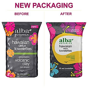 Alba Botanica Hawaiian Detox Towelettes, Anti-Pollution Volcanic Clay, Fragrance Free, 25 Count (Packaging May Vary)
