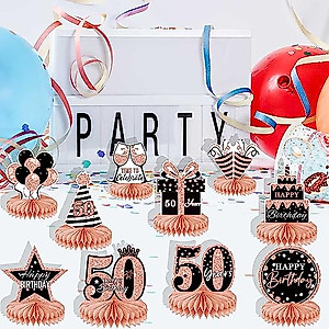 10Pcs Rose Gold 50th birthday decorations Honeycomb Centerpieces for women ，Happy 50th Birthday Centerpieces Tables Toppers Party Supplies,50th Birthday Table Sign Decor